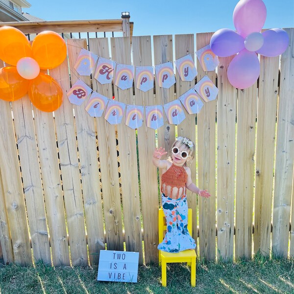 Happy Birthday Banner Daisy Birthday Banner Girl Groovy Party Decor ...