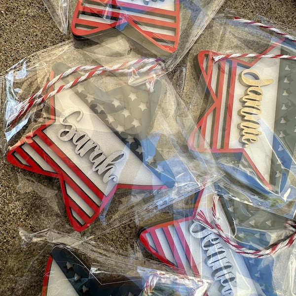 Custom USA Flag Star Name Tags - Laser Cut USA Star Tags - Gift Basket ...