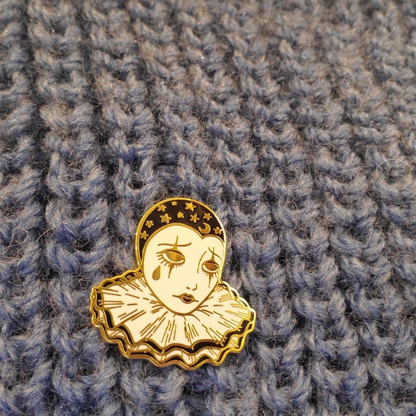 Sad Pierrot Clown Girl Enamel Pin - Golden Metal - Etsy