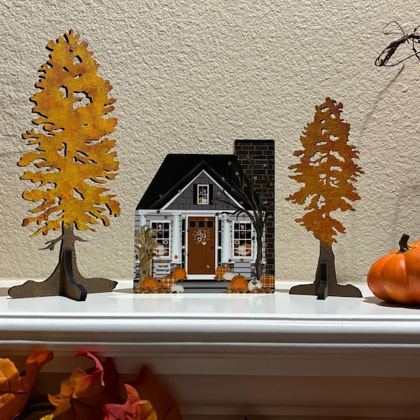Free Standing Fall Trees, Yellow-orange, Hand Painted, Autumn Decor ...