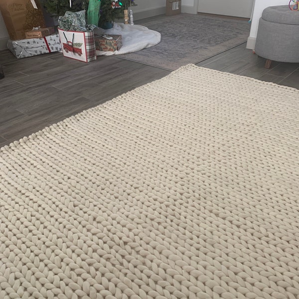 The Indoor Store - Hand Woven Chunky Wool Area Rug, Ivory/off-white ...