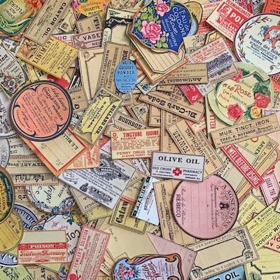 French Baby Powder Labels, REAL STICKERS, 12 Antique Pharmacy, Chemist ...