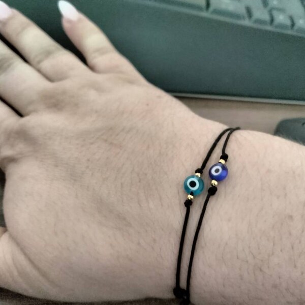 Evil Eye Necklace, Black Cord String Necklace, Evil Eye Nazar Pendant ...