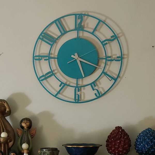 Turquoise Blue Unique Wall Clock, Modern Home Decor, Continuous Second ...