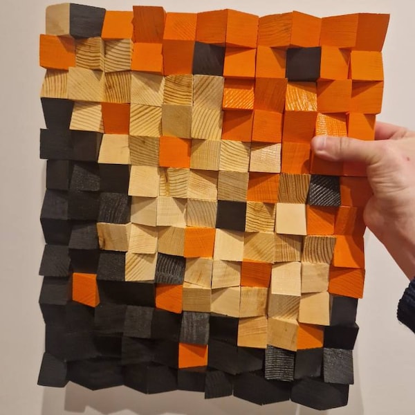 Handcrafted Wooden Pixel Wall Hanging - Unique Geometric Home Decor ...