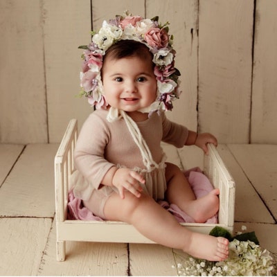 Flower Bonnet, Floral Bonnet, Garden Bonnet, Sitter Bonnet, Baby Hat ...