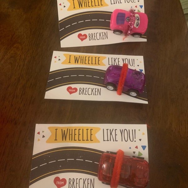 Kids Valentine, Kid Valentine Cards, I Wheelie Like You Valentine, Car ...