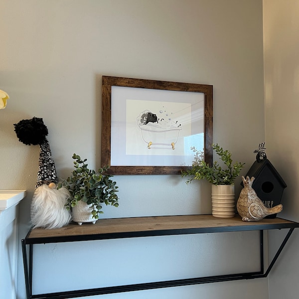 Black Pug Bath Bubbles - Minimalist Pug in the Tub Art Print, Cute ...