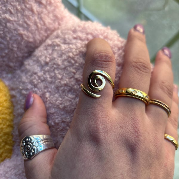 Spiral Ring, Hypnotic Ring, Spiral Brass Ring, Swirl Ring, Gold Wired ...