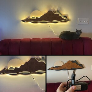 Mountains Wood Wall Art With Led, Mountan Neon Sign, Mountain Led Sign ...