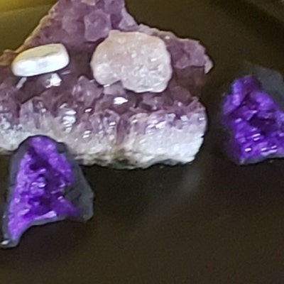 Quartz Purple & Gold Selenite Crystal Geode Both Halves Approx 70mm - Etsy