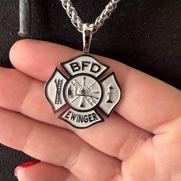 Firefighter Fire Rescue Pendant in Sterling Silver With 24 Stainless ...