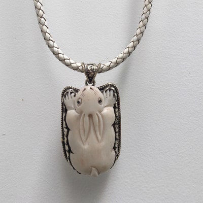 Bone Carved Rabbit Pendant, Handcrafted, Nepalese, Tibetan Repousse ...