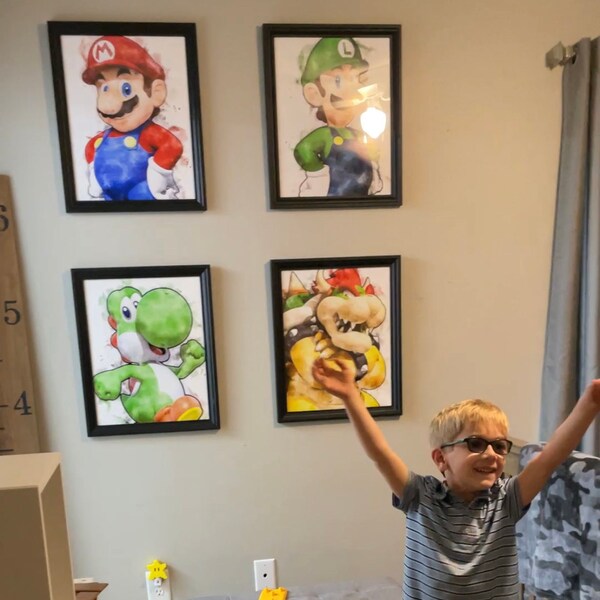 Set of 7 Super Mario PRINTABLE Watercolor Poster, Wall Art Poster ...