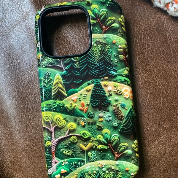 Emerald Felt Forest Phone Case | 3D Forest Green Trees Faux Embroidery ...
