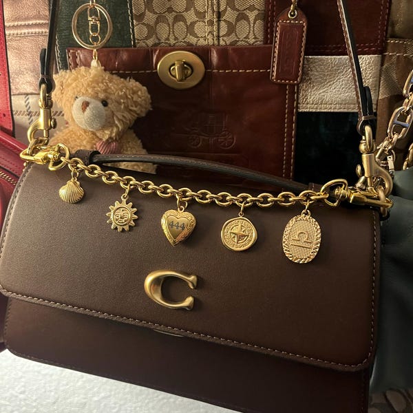 Custom Bag Charm, Gold Filled Purse Chain With Multi Charm, Women ...