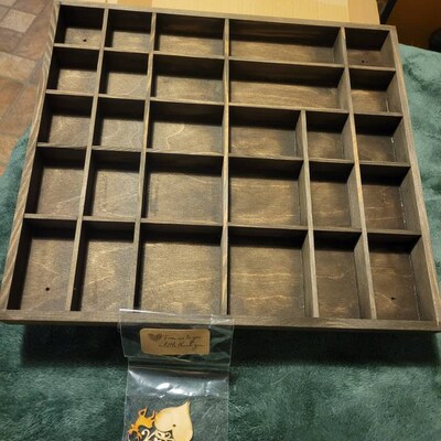 Brown Wooden Display With 28 Compartments Shadow Curio Box Teak Color ...