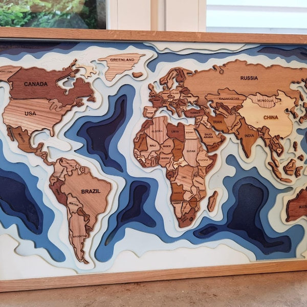 3D World Map | Laser Cutting Files for Creating Multilayered Wall Art ...