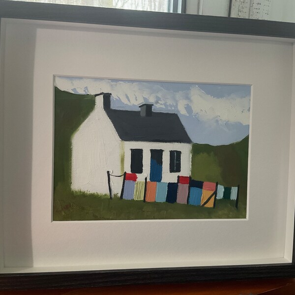 Clothesline Coastal Oil Painting Laundry Room Art Small Format Art ...