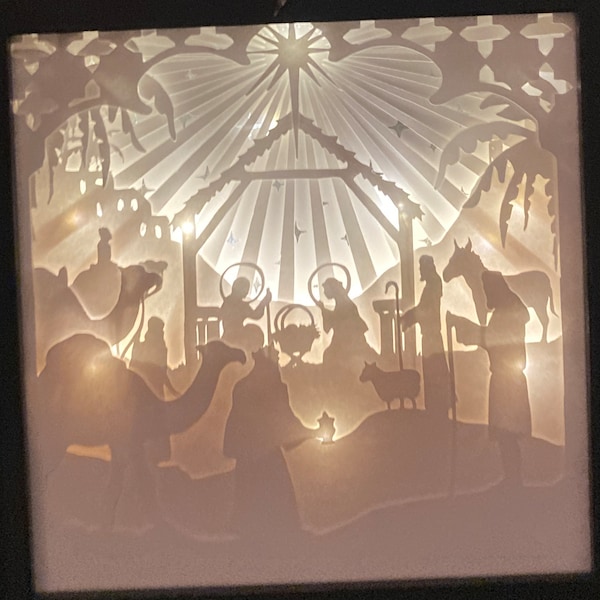Decorative Nativity Scene Light up Shadow Box, Nativity Christmas Decor ...