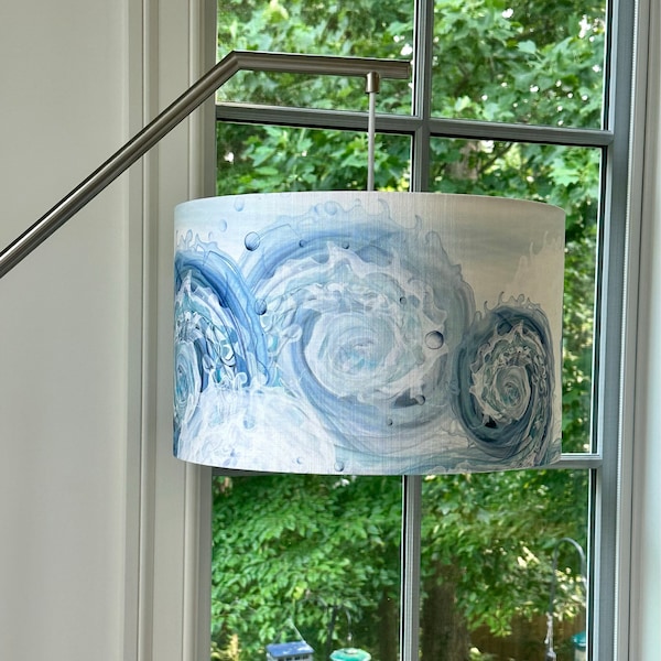 Sea Swell Lampshade in Blue and White - Modern Coastal Home Decor ...