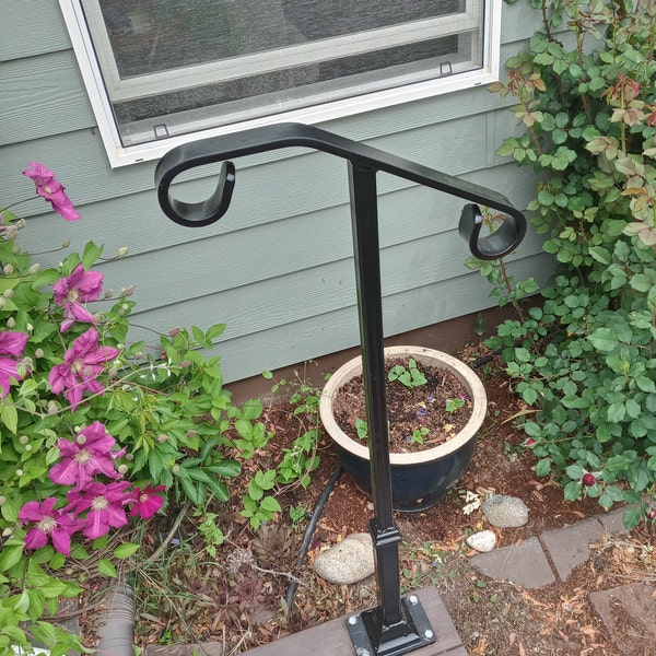 Handcrafted Steel Single Post Handrail, Flat Bar Top, Hardware Included ...