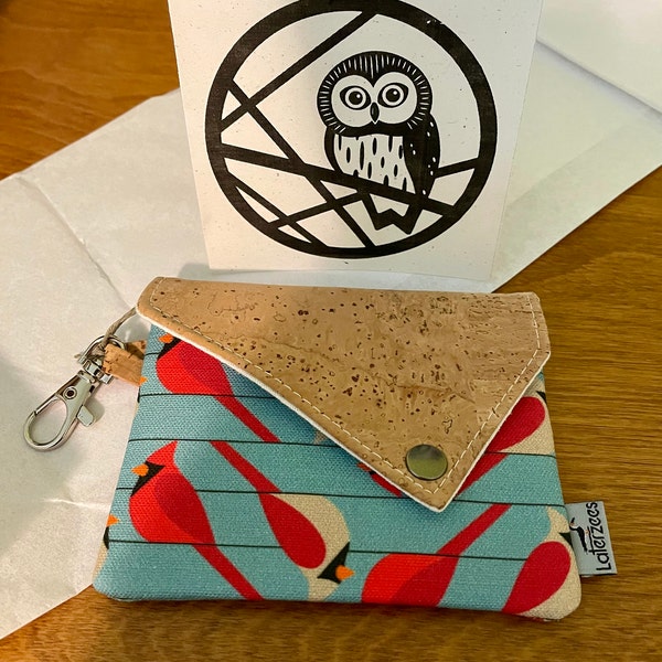 Blue Bird Zipper Pouch Eco-friendly Gift for Bird Lover Linen, Cork ...