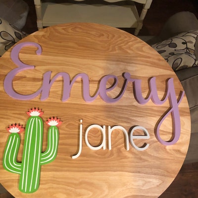 30 Custom Name Sign Cactus Name Sign Custom Round Name Sign Nursery ...