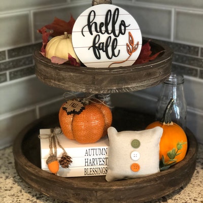 Hello Fall Tier Tray Fall 3D Mini Signs Pumpkin Fall Decor Seasonal ...