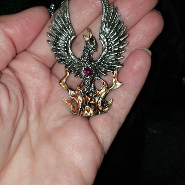 Pewter PHOENIX Rising From Flames With Red Crystal Accents - Etsy