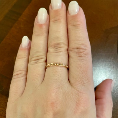 Rose Gold Thin Chain Ring, Delicate Curb Chain Ring, Minimalist Ring ...