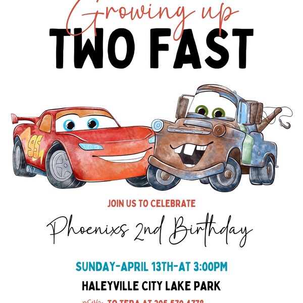 Cars Birthday Party Invitation, Lightning Mcqueen Birthday, Cars Party ...
