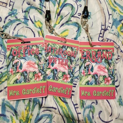 Flamingo Theme Classroom Hall Passes for Teachers, Personalized, Set of ...