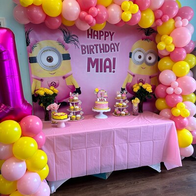 Girl Minions Backdrop Banner, Birthday Background, Despicable Me, Pink ...