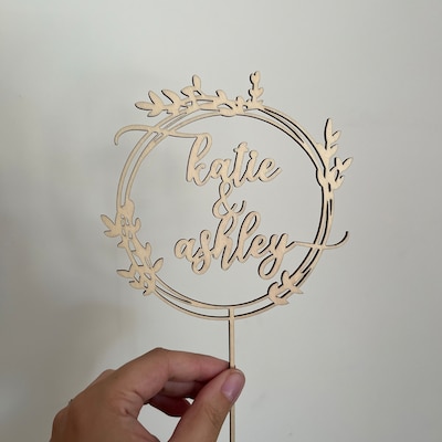 Natural Wood Cake Topper With Names, Custom Names Cake Topper, Cake ...