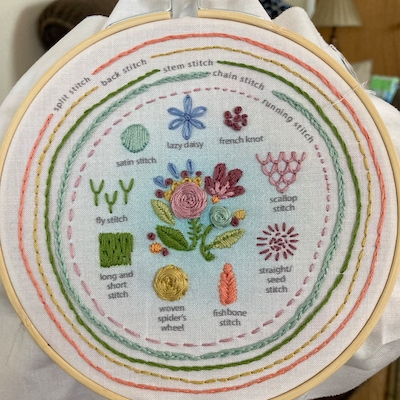 Stitch Sampler Full Kit Beginner Hand Embroidery Design, Printed Hand ...