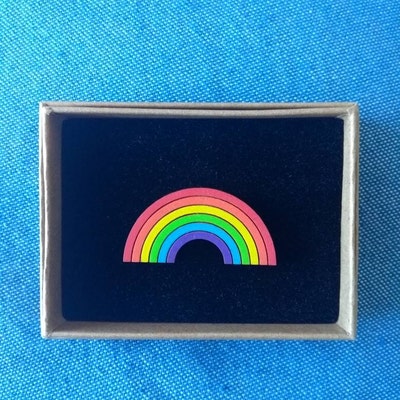 Rainbow Pin Badge Hand-painted Colourful Wooden Accessory, Vibrant ...