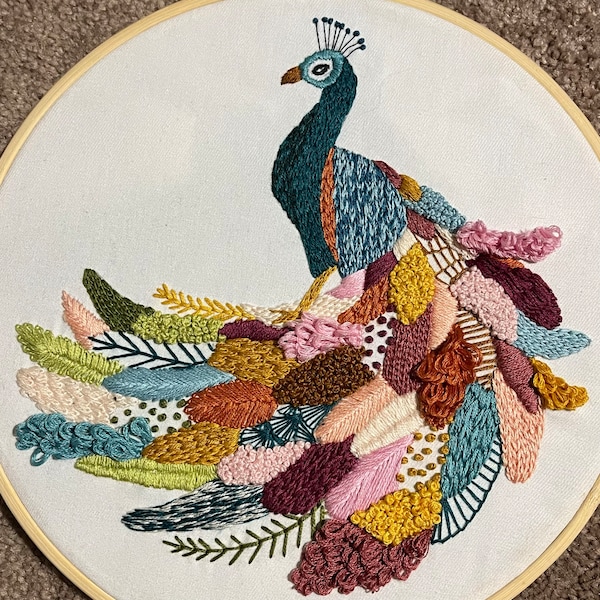 Colorful Peacock Hand Embroidery Pattern - PDF Instant Download for ...