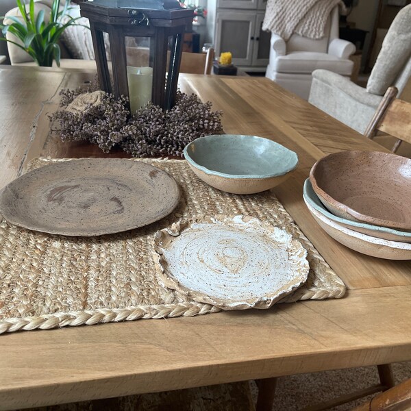12pc Plates & Bowls Set,rustic Pottery Plates, Very Rustic, Set for 4 ...
