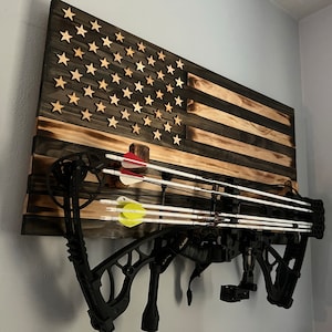 36x20 Subdued Rustic American Flag Gun Rack Bow Rack Gifts for Hunters ...