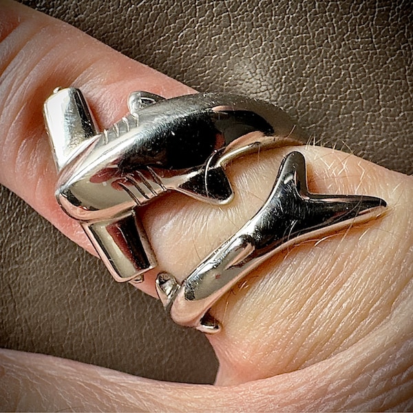 Hammerhead Shark Ring Sterling Silver Shark Ring Size Adjustable ...