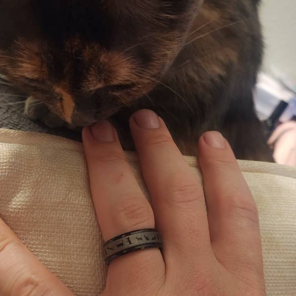 Engraved Cat Spinner Ring, Black Cat Ring, Black Cat Promise Ring ...