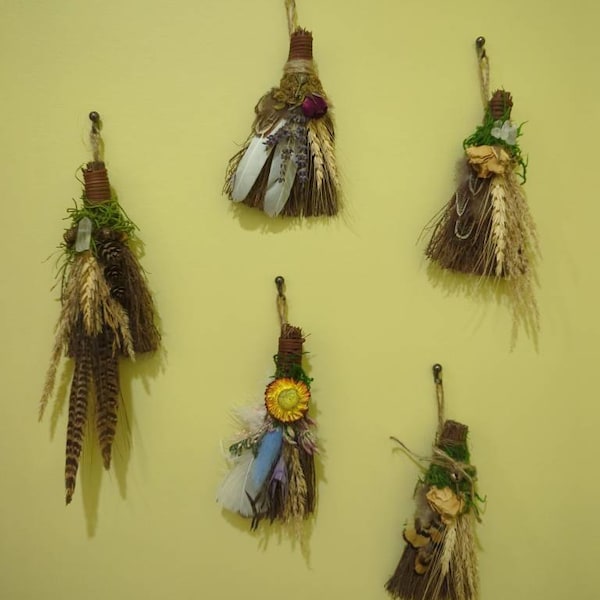 Floral Witchy Broom, Besom, Boho Dried Flowers. Woodland Witch. Green ...
