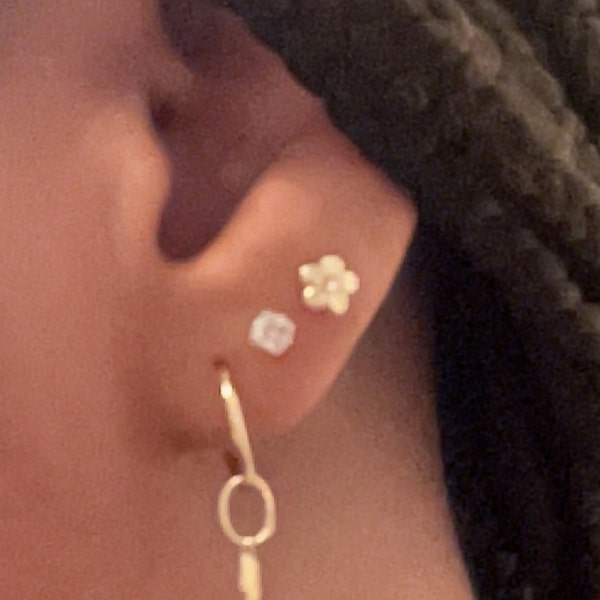 14k Solid Yellow Gold Plain Square Screw Back Earrings,minimalist ...