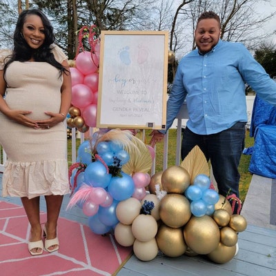 Printable Footprint Gender Reveal Welcome Sign, Blue and Pink ...
