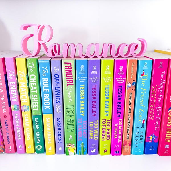 Romance Bookshelf Sign Library Book Lover Gift Custom Colors Book Club ...