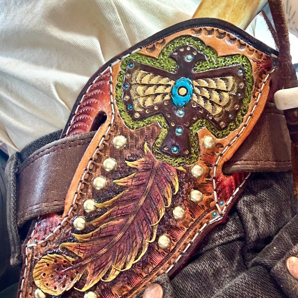 Damascus Knife/ Pancake Sheath Combo With Western Style Designed Tooled ...