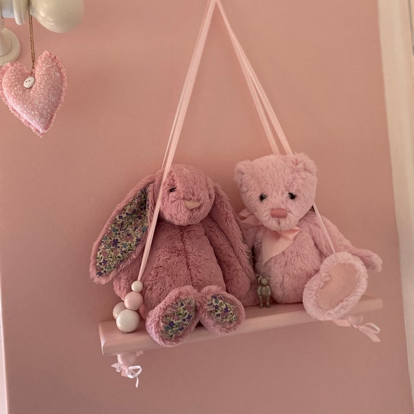 Wooden Swing Shelf | Pink Painted Shelf | Nordic Style Shelf | Hanging ...