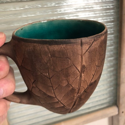 Handmade Ceramic Mug Pottery Mug With Leaf Impressions, Unique Leaf Mug ...