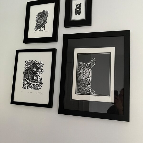 Raven With Dandelion Original Linocut on Cotton Rag Paper, First ...
